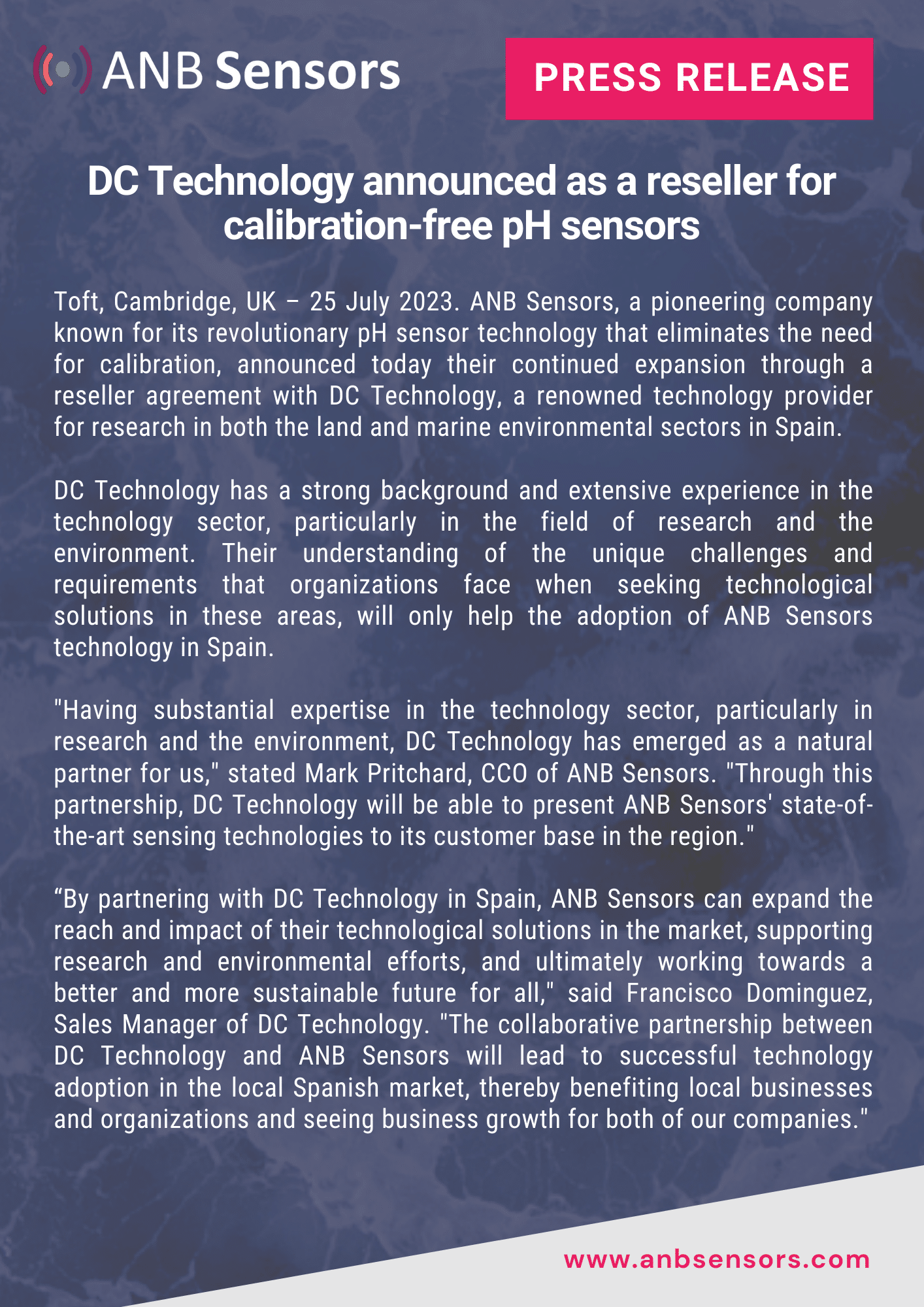 DC Technology announced as a reseller for calibration-free pH sensors | ANB Sensors